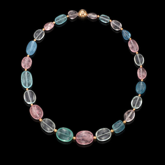Bonhams : Multi-color Beryl Necklace: Morganite, Goshenite and Aquamarine