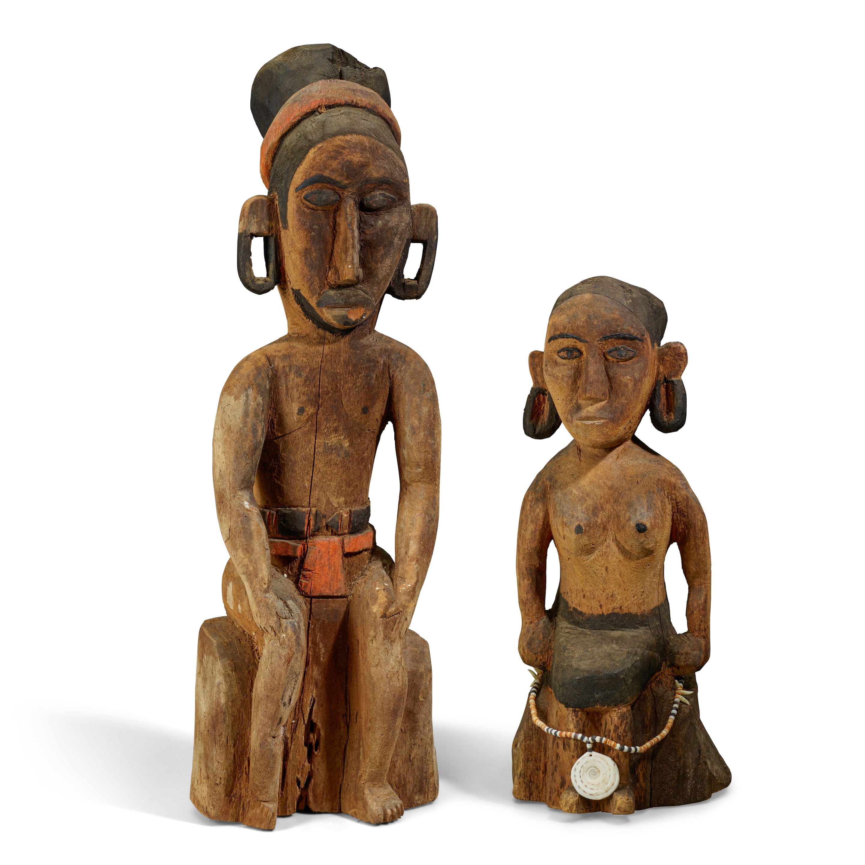 Bonhams : Male and Female Seated Couple, Mortlock Islands, Caroline Islands
