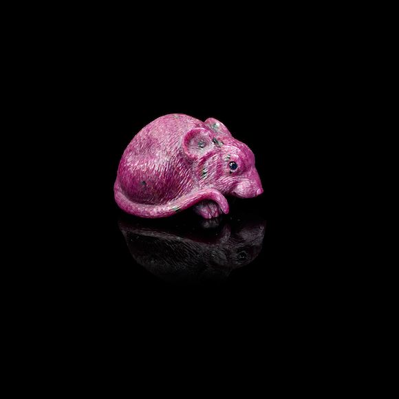 Bonhams : Ruby Carving of a Mouse by Manfred Wild