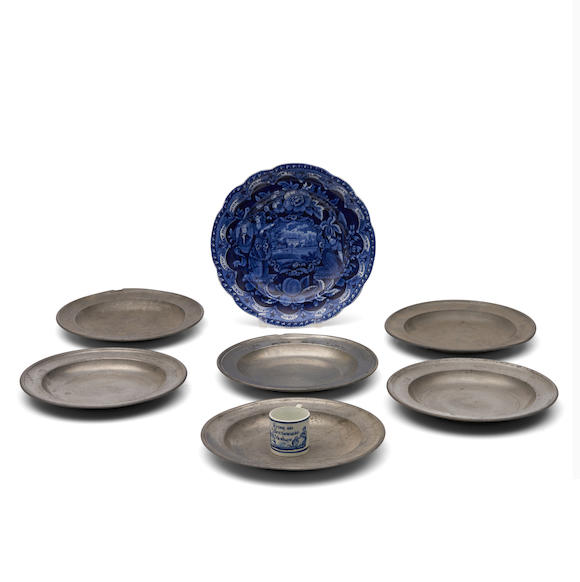Bonhams Skinner Six Boardman Pewter Plates A Staffordshire Blue And