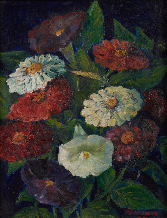 Bonhams Skinner American School 20th Century Zinnias And Morning