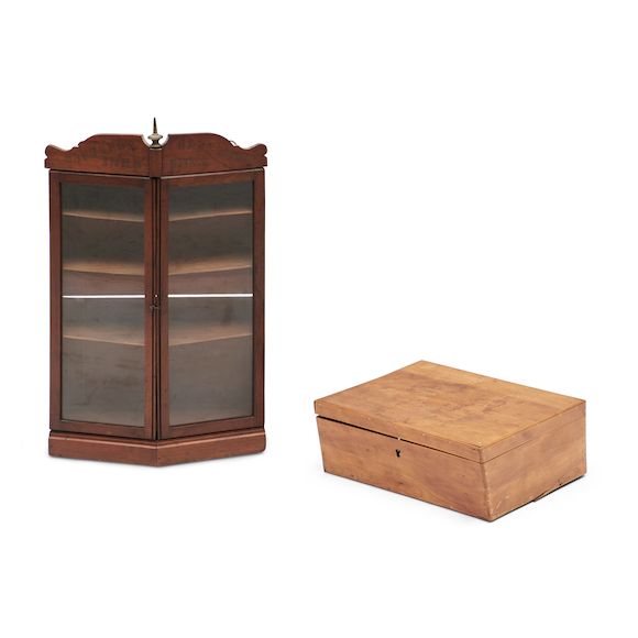 Bonhams Skinner : Advertising Wood Cabinet and Lift Top Box