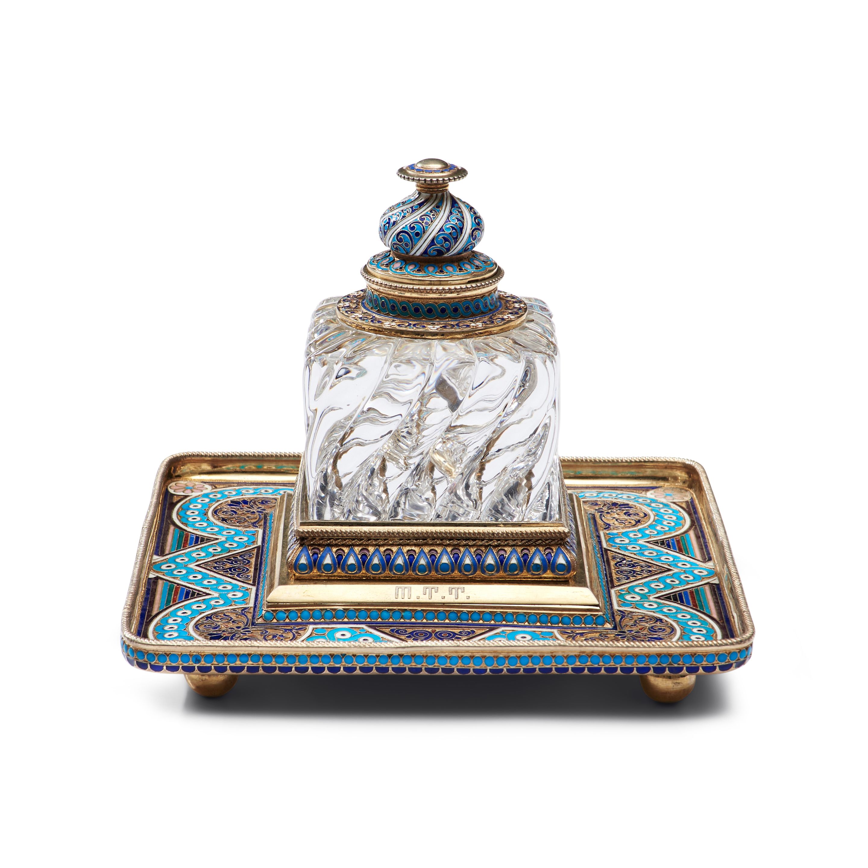 Bonhams Skinner : Russian .916 Silver and Cloisonne Enamel Inkstand,