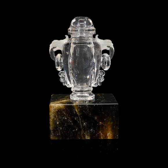 Bonhams : High-Clarity Rock Crystal Quartz Covered Jar on Smoky Quartz Base