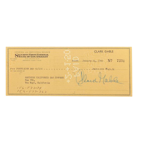 Bonhams : Clark Gable Signed Bank Check.