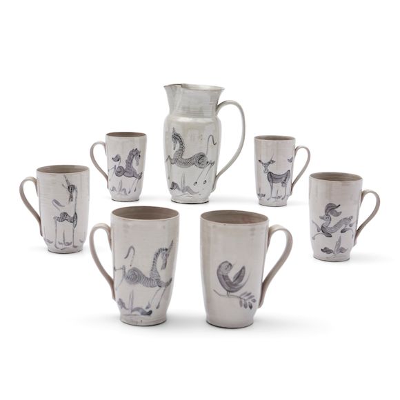 Bonhams Skinner : Edwin and Mary Scheier Studio Pottery Pitcher and Six ...