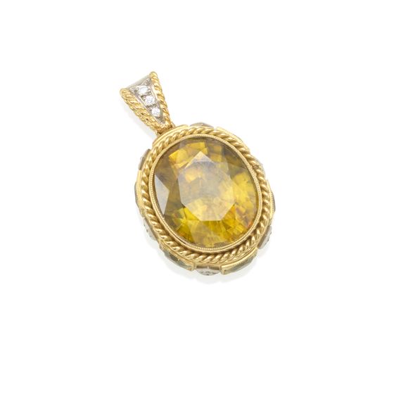 Bonhams : SAROSI: A BI-COLOR GOLD, SPHENE AND DIAMOND PENDANT