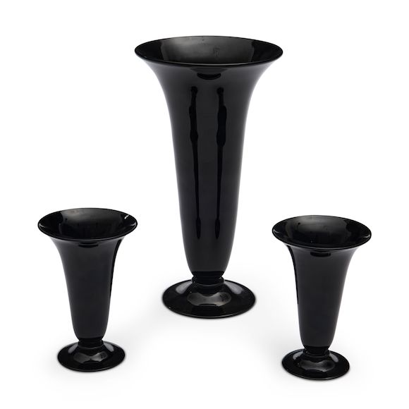 Bonhams Skinner : Three Steuben Mirror Black Glass Vases, Corning, New ...