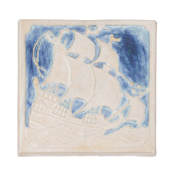 Bonhams Skinner : Marblehead Pottery Ship Tile, Marblehead ...