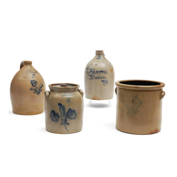 Bonhams Skinner Four Cobalt Decorated Stoneware Items New York And