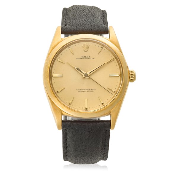 Bonhams : ROLEX. AN 18K GOLD AUTOMATIC WRISTWATCH Oyster Perpetual, Ref 1012, 1960's