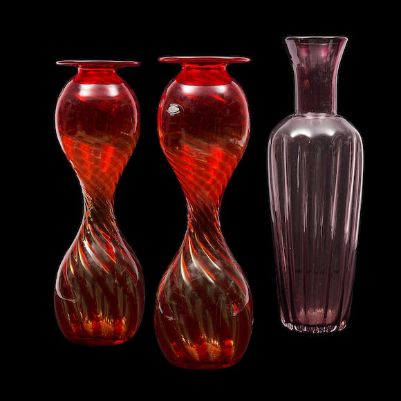 Bonhams Skinner Three Blenko Art Glass Vases