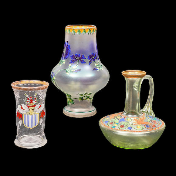 Bonhams Skinner Three Pieces Of Enameled Art Glass