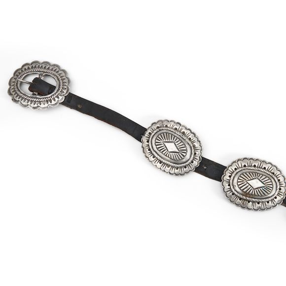 Bonhams Skinner : A Southwest silver concha belt overall lg. 44 3/4 ...