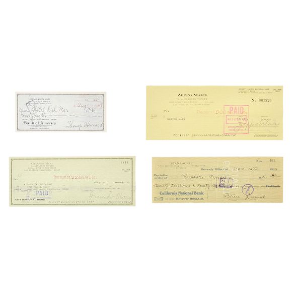 Bonhams : Comedy Greats Collection of Signed Checks with Stan Laurel ...