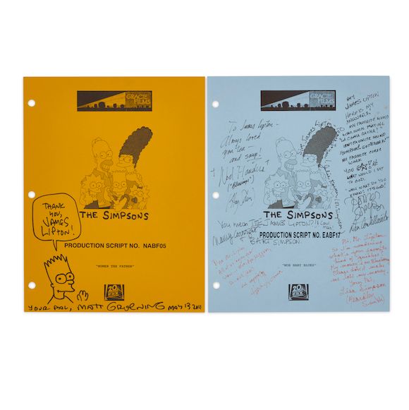 Bonhams : Two Cast Signed Script Covers for The Simpsons.