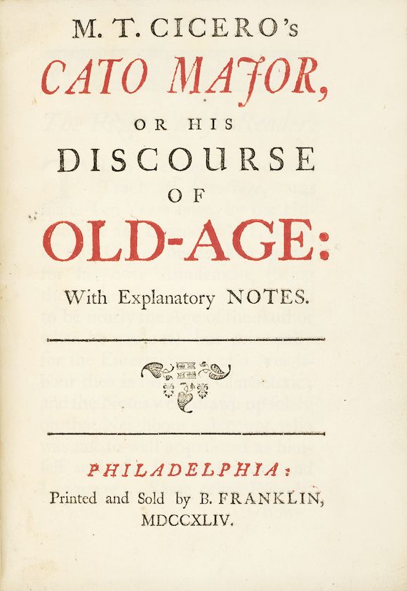 Bonhams : FRANKLIN IMPRINT OF CICERO. [FRANKLIN, BENJAMIN, printer ...
