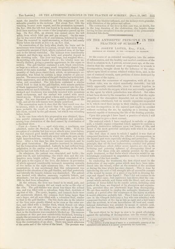 Bonhams : LISTER, JOSEPH. 1827-1912. "On the Antiseptic Principle in ...