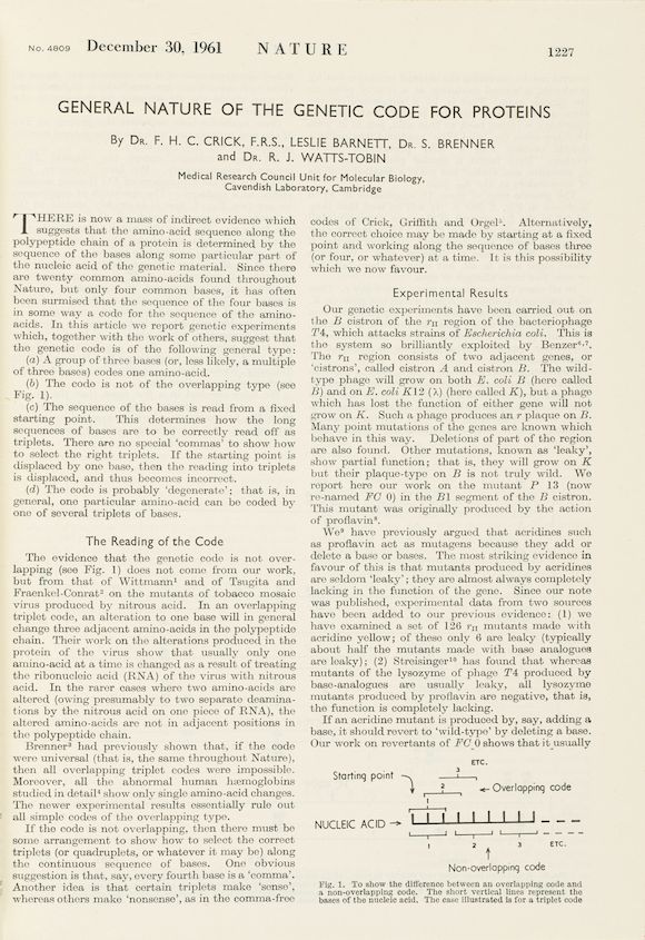 Bonhams : UNLOCKING THE GENETIC CODE. 3 classic articles that founded ...