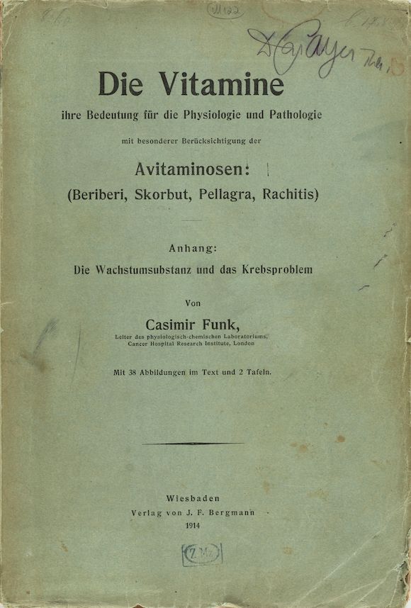 Bonhams : VITAMINS. FUNK, CASIMIR. 1884-1967. Die Vitamine: Ihre ...
