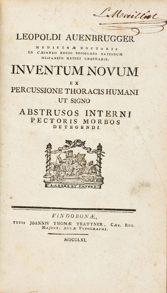 Bonhams : AUENBRUGGER, LEOPOLD. 1722-1809. Inventum novum ex ...