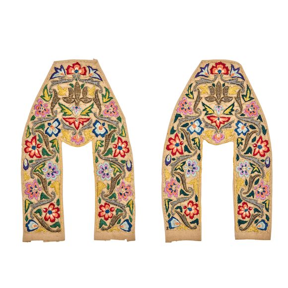 Bonhams Skinner : Ottoman Silk Embroidered Slippers Syria 7 in. x 11 in.