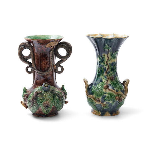 Bonhams Skinner Two Palissy Ware Earthenware Vases Portugal Last