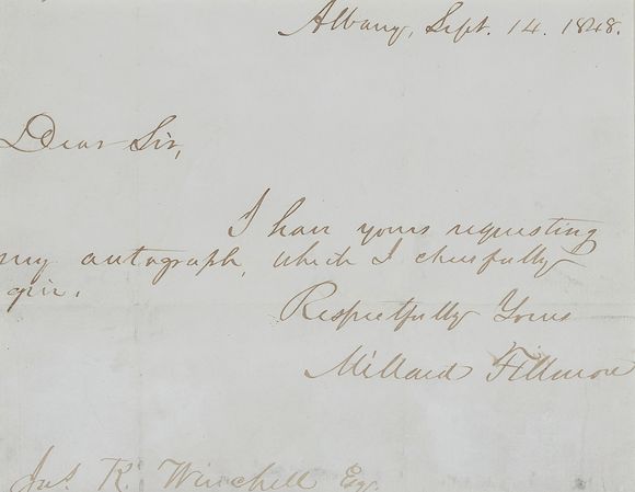 Bonhams : FILLMORE ANSWERS AN AUTOGRAPH REQUEST. FILLMORE, MILLARD ...