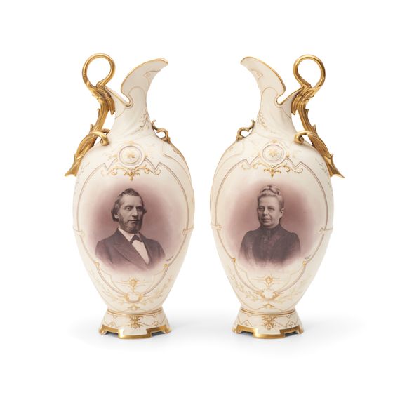 Bonhams Skinner : Pair of German Porcelain Portrait Ewers, late 19th ...
