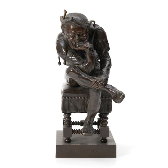 Bonhams Skinner : Bronze Seated Figure of a Jester, France, 19th century,
