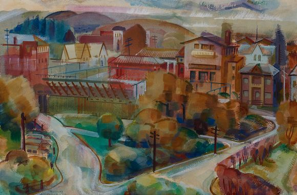 Bonhams : Thomas S. Yamamoto (1917-2004) Cityscape sight 13 3/4 x 21 in ...