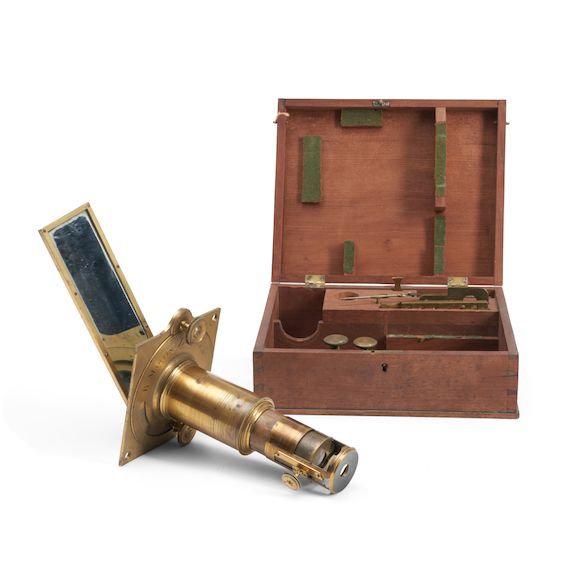 Bonhams Skinner : Benjamin Martin Lacquered Brass Solar Microscope ...
