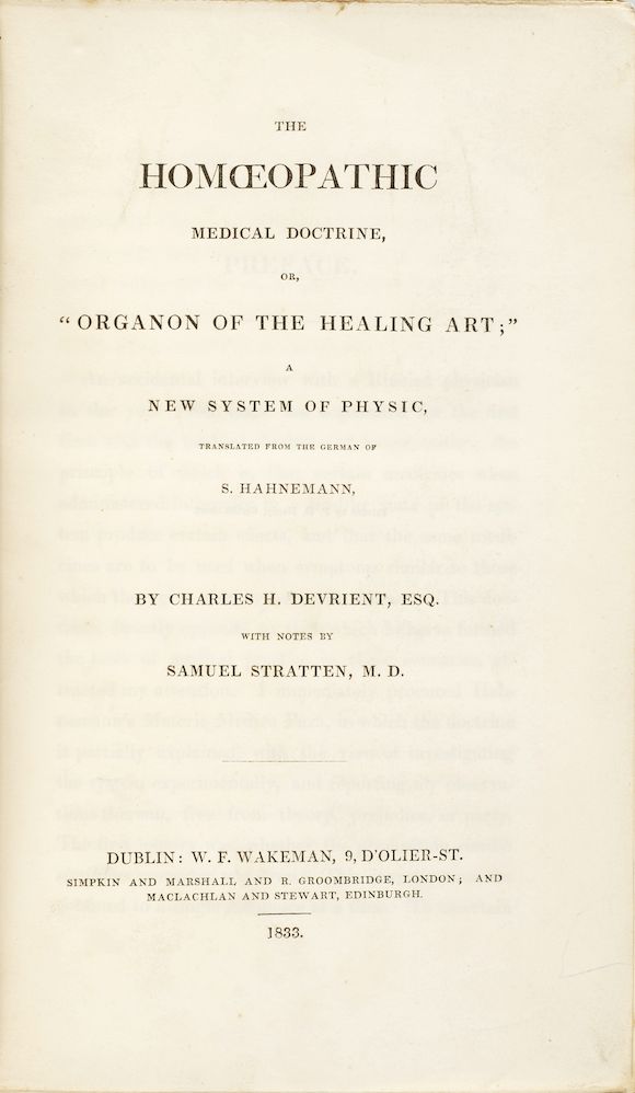 Bonhams : HAHNEMANN, SAMUEL. 1755-1843. The Homoeopathic Medical ...