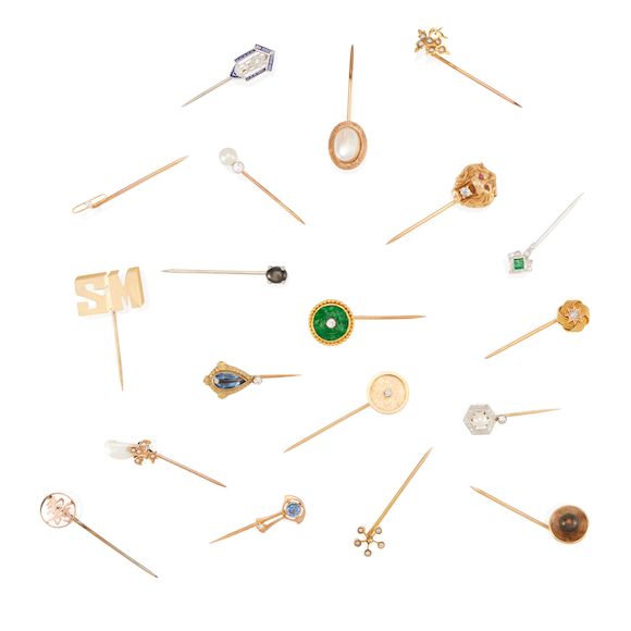 Bonhams : A GROUP OF BI-COLOR GOLD AND GEM-SET STICK PINS