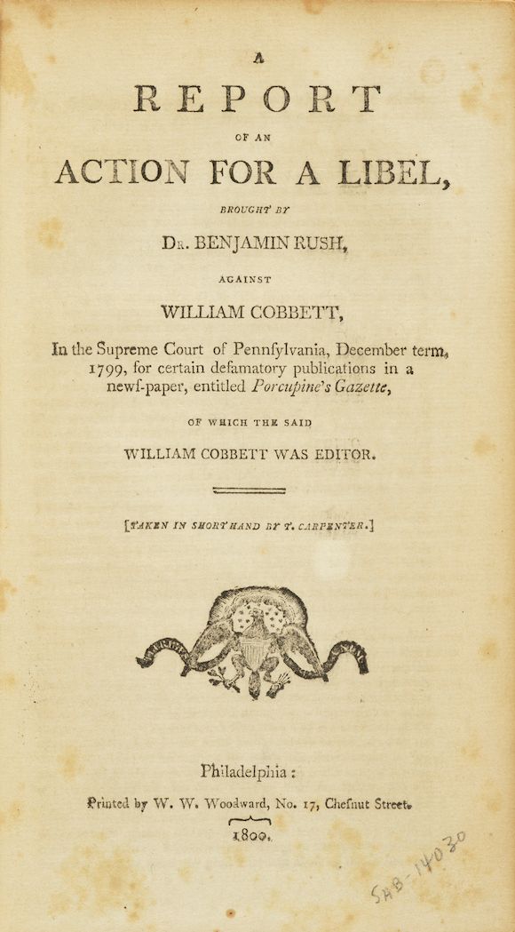 Bonhams : RUSH vs. COBBETT. [RUSH, BENJAMIN. 1746-1813.] 4 works ...