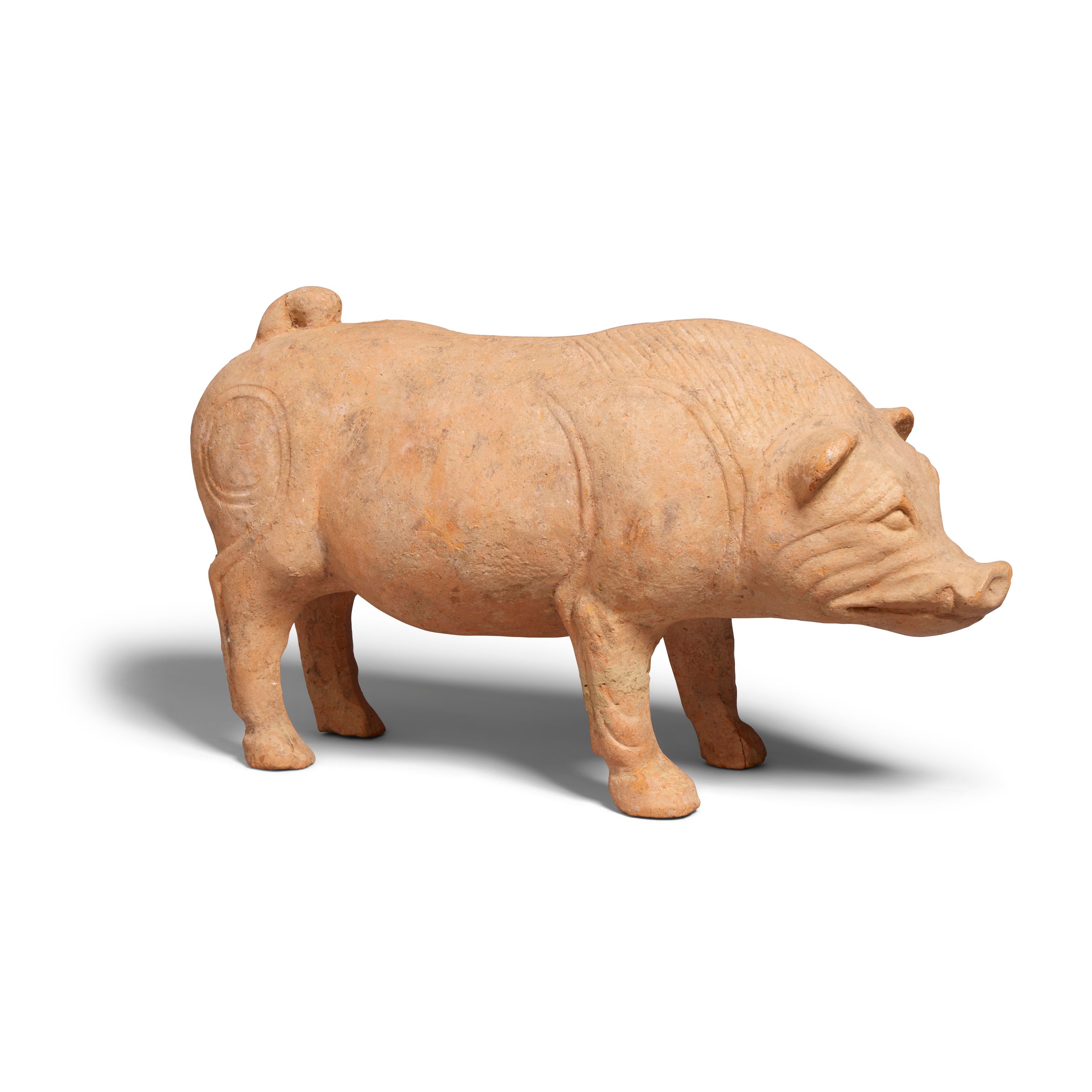Bonhams : A POTTERY FIGURE OF A PIG Han dynasty