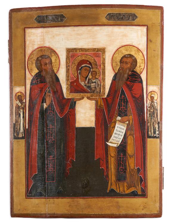 Bonhams Skinner : Russian Icon of Saint Zosima and Savvaty, 19th century,