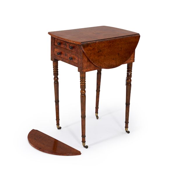 Bonhams Skinner : Federal-style Burlwood Two-drawer Drop-leaf Side Table