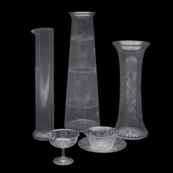 Bonhams Skinner Five Pieces Of Etched Clear Glass