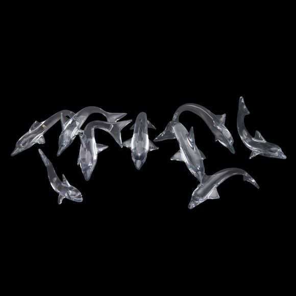 Bonhams Skinner : Nine Daum Crystal Clear Art Glass Dolphin Figurine ...