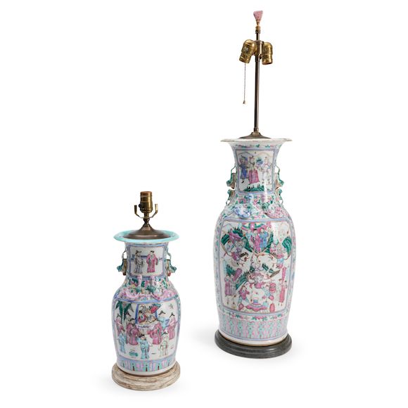 Bonhams Skinner : Two Chinese Porcelain Lamp Bases, 19th century,