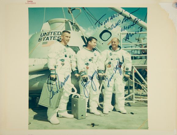 Bonhams : APOLLO 10: CREW-SIGNED PHOTO TO GEORGE LOW'S SECRETARY. "Red Number" Chromogenic Color ...