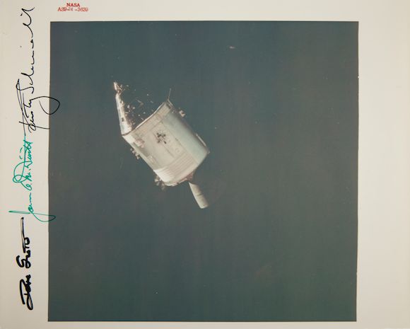 Bonhams : APOLLO 9: CREW-SIGNED "RED NUMBER" PHOTOGRAPH. Chromogenic ...