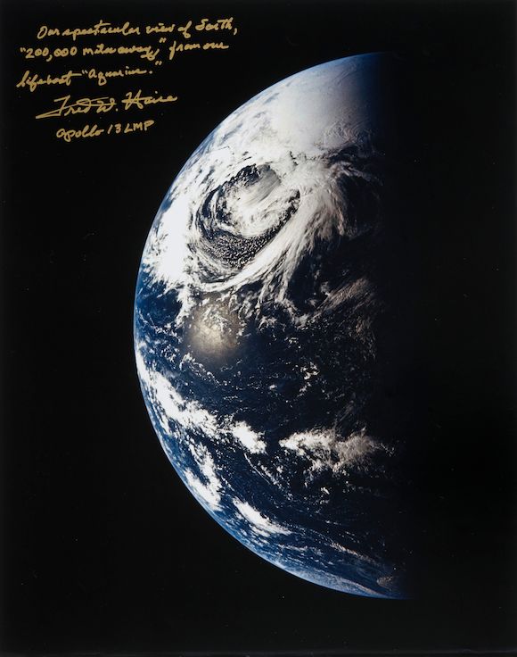 Bonhams : APOLLO 13 EARTH AFTER TRANS-LUNAR INJECTION MANEUVER. Large ...