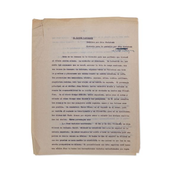 Bonhams : ORIGINAL DRAFT OUTLINE FOR A FILM OF THE WAYWARD BUS—EL ...