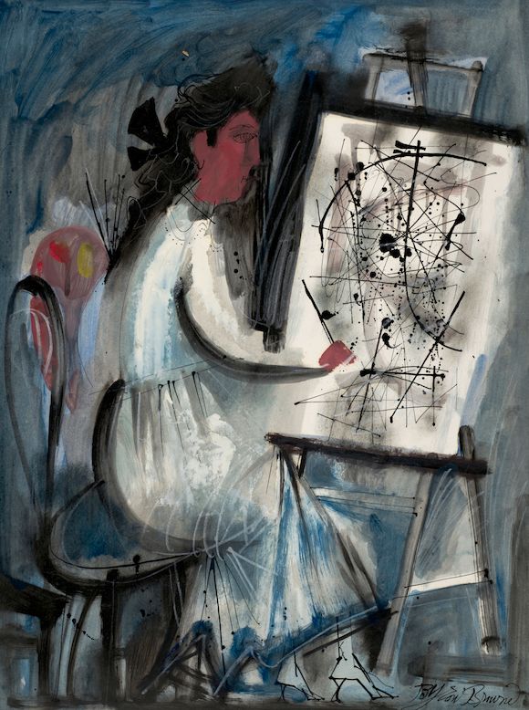 Bonhams : Byron Browne (1907-1961) An Artist Painting at Her Easel 26 x ...