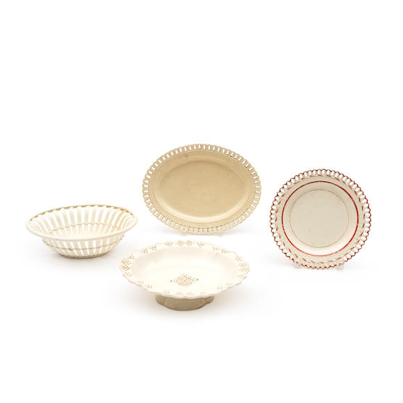 Bonhams Skinner Four Reticulated Creamware Dishes England 19th Century