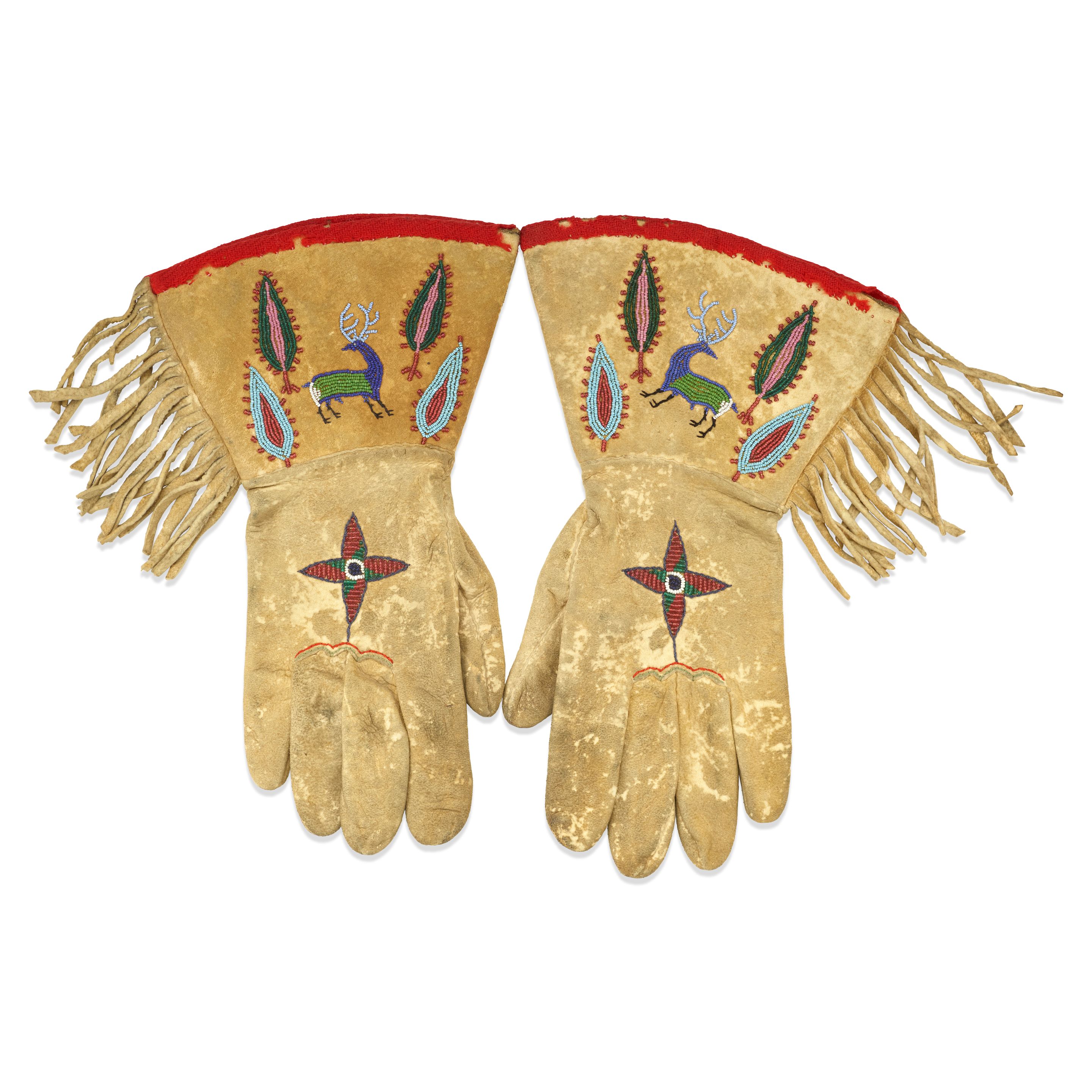 Bonhams : A pair of Plateau pictorial beaded gauntlets