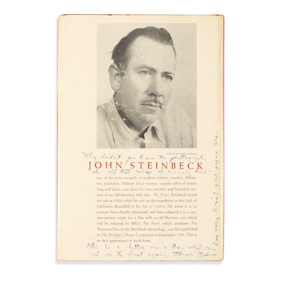 Bonhams : THE PEARL ANNOTATED BY ELAINE STEINBECK. STEINBECK, JOHN ...