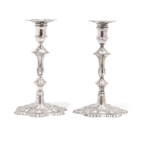 Bonhams : A PAIR OF GEORGE II SILVER CANDLESTICKS by Thomas Par II ...